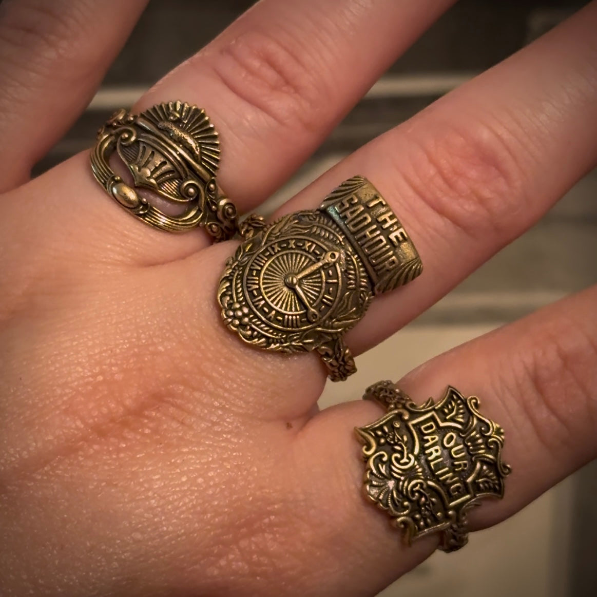 Our Darling Casket Plaque Ring Antiqued 14k Gold Plated – Velvet Apparition